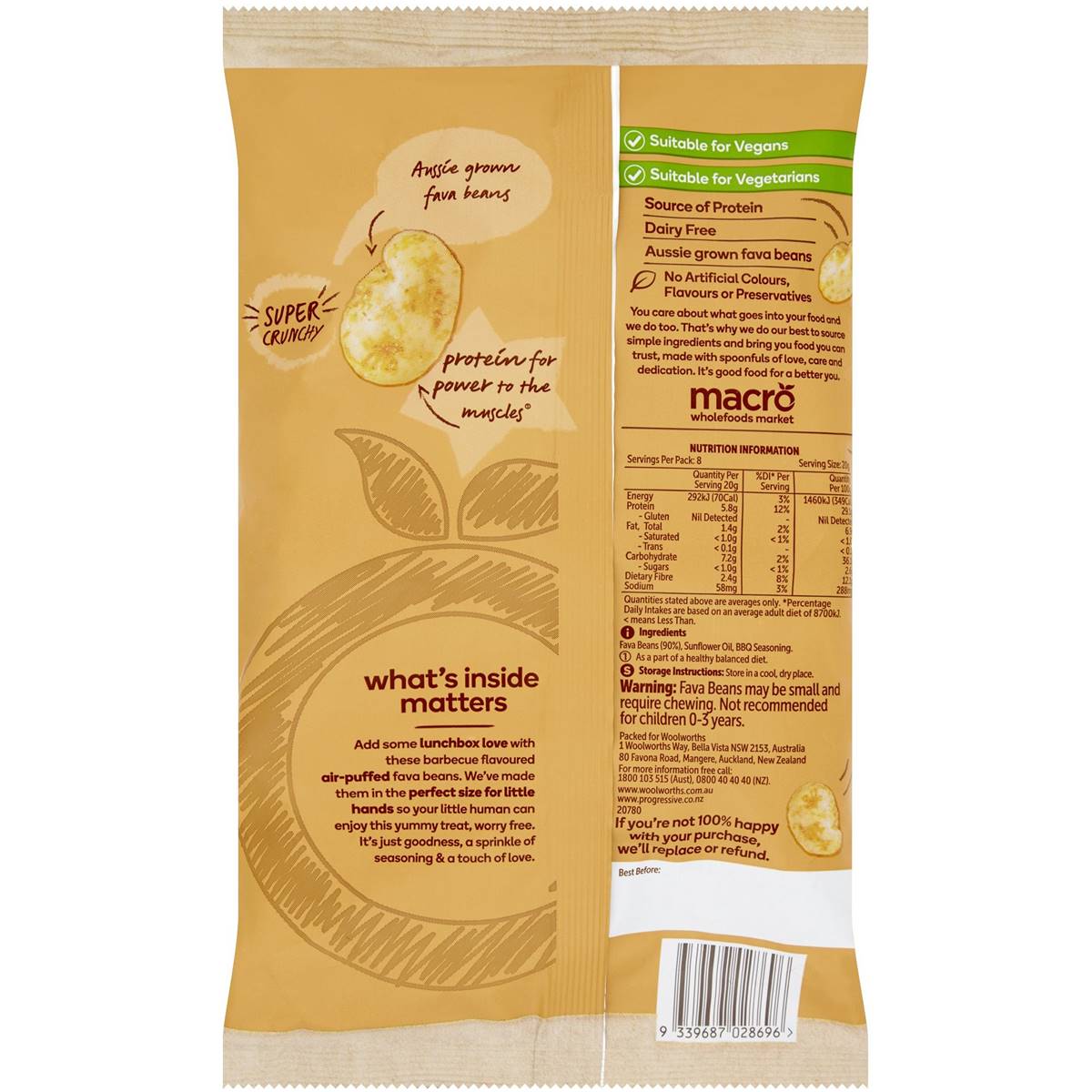 Macro Air Puffed Fava Beans Bbq 160g | Woolworths