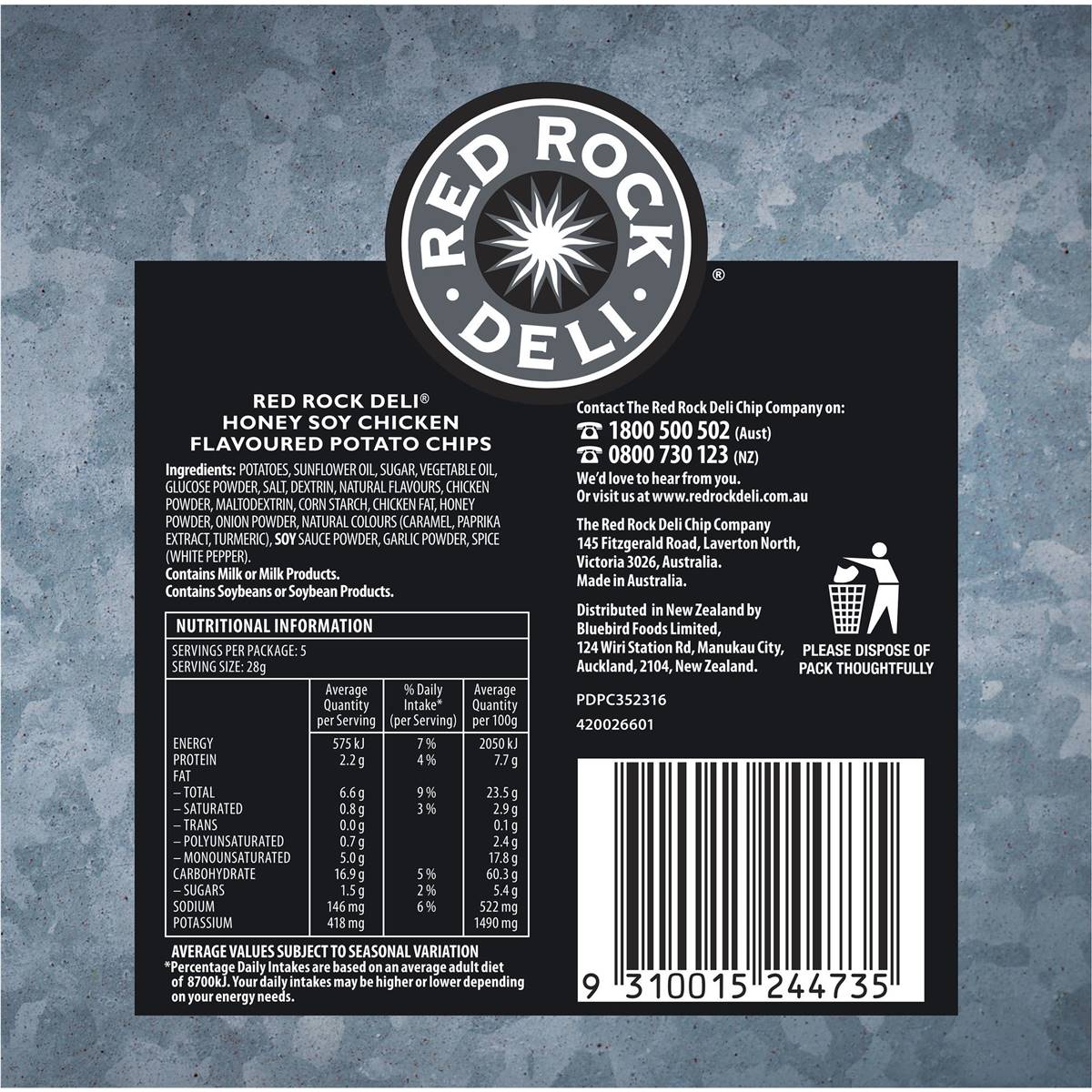 Red Rock Deli Potato Chips Multipack Honey Soy Chicken Deli Style 28g Red Rock Deli Potato Chips Multipack Honey Soy Chicken Deli Style 28g