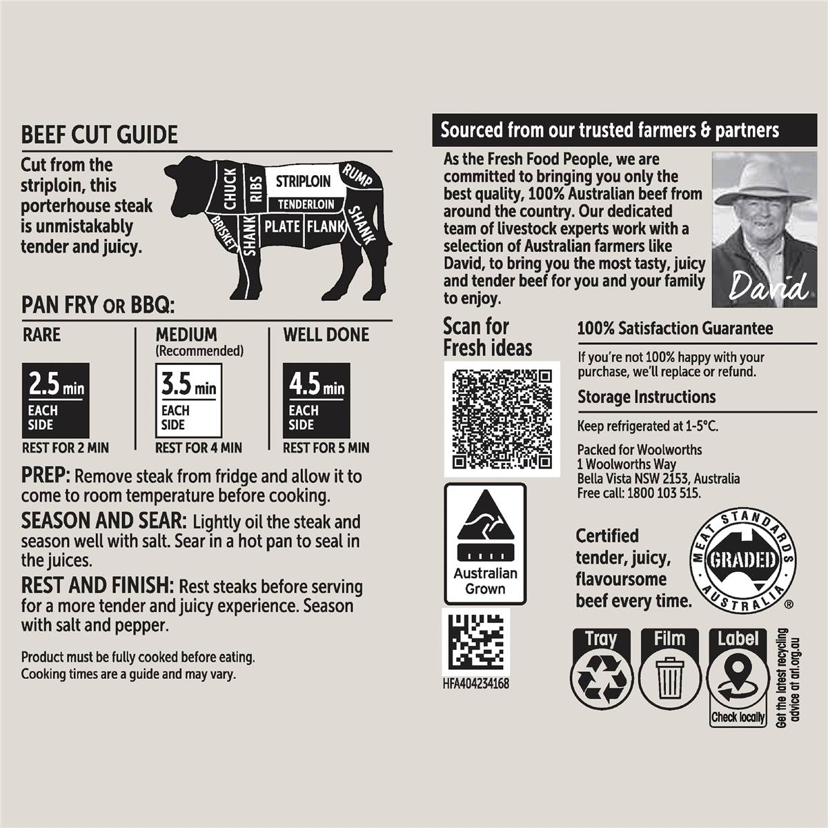 Woolworths Beef Porterhouse Steak Medium 290g - 750g | Woolworths