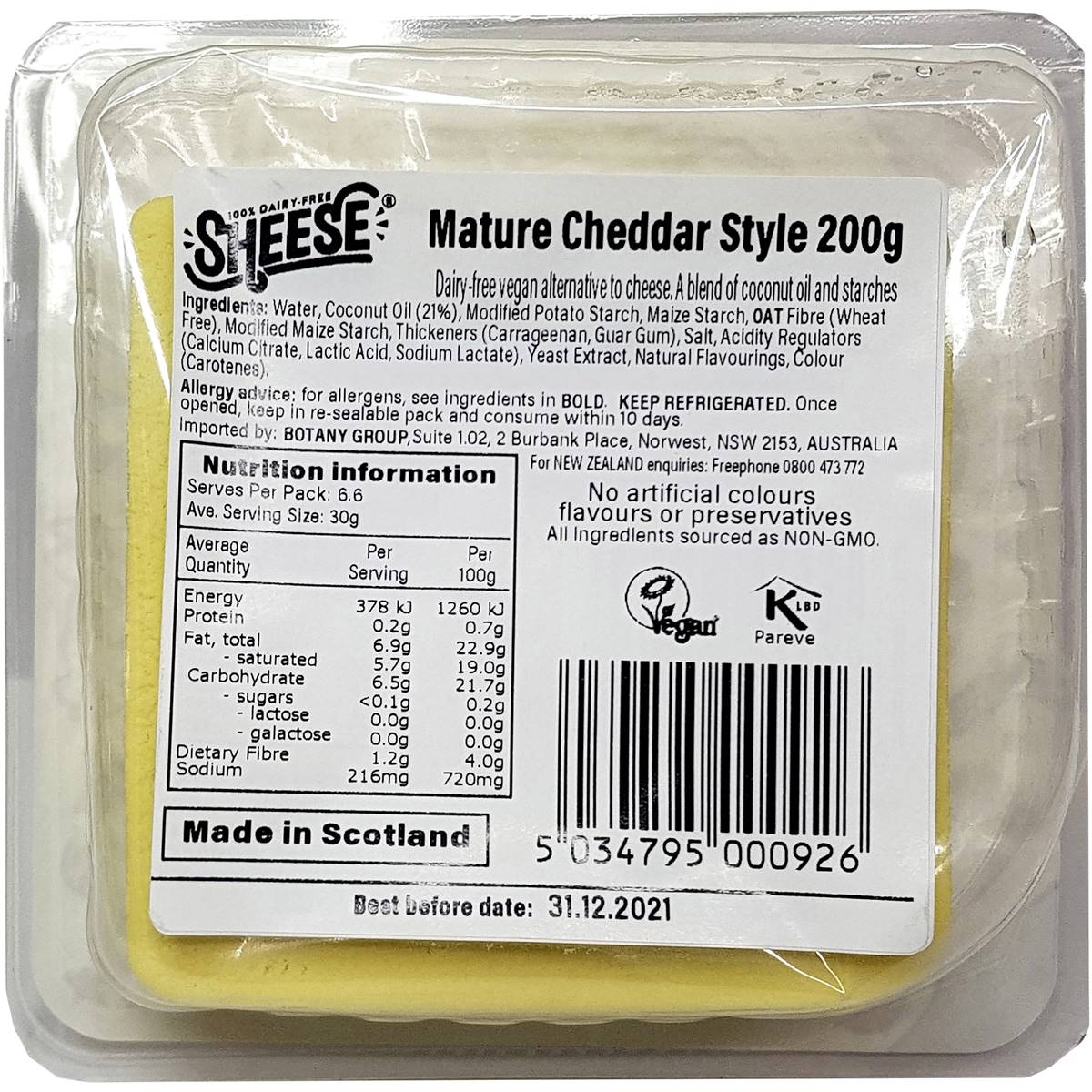 Sheese Mature Cheddar Vegan Cheese Block 200g | Woolworths