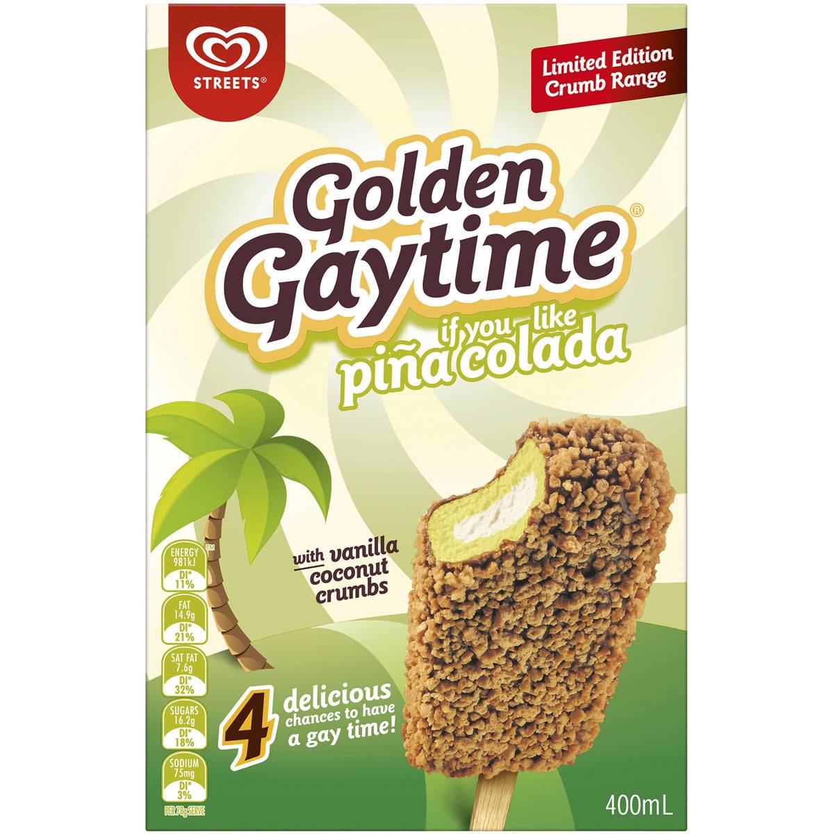 Golden Gaytime Ice Cream Pina Colada 4 Pack 400ml | Woolworths