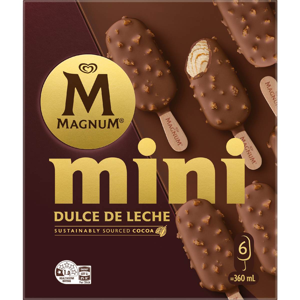 Magnum Mini Ice Cream Sticks Dulce De Leche 60ml X 6 Pack | Woolworths