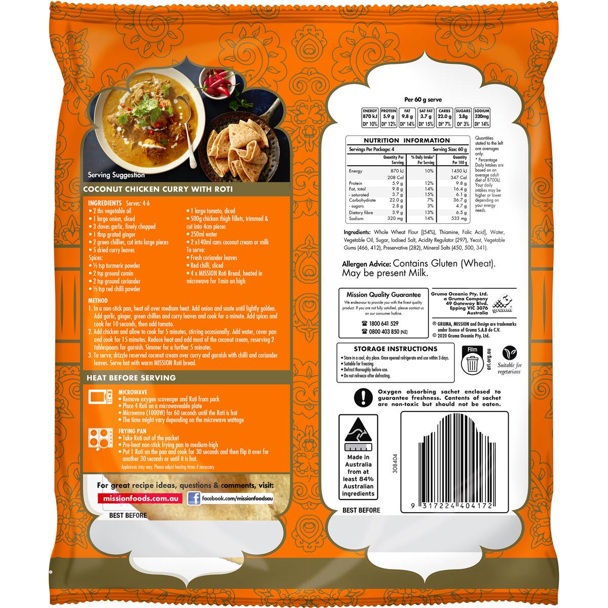 Mission Wholemeal Roti 240g | Woolworths