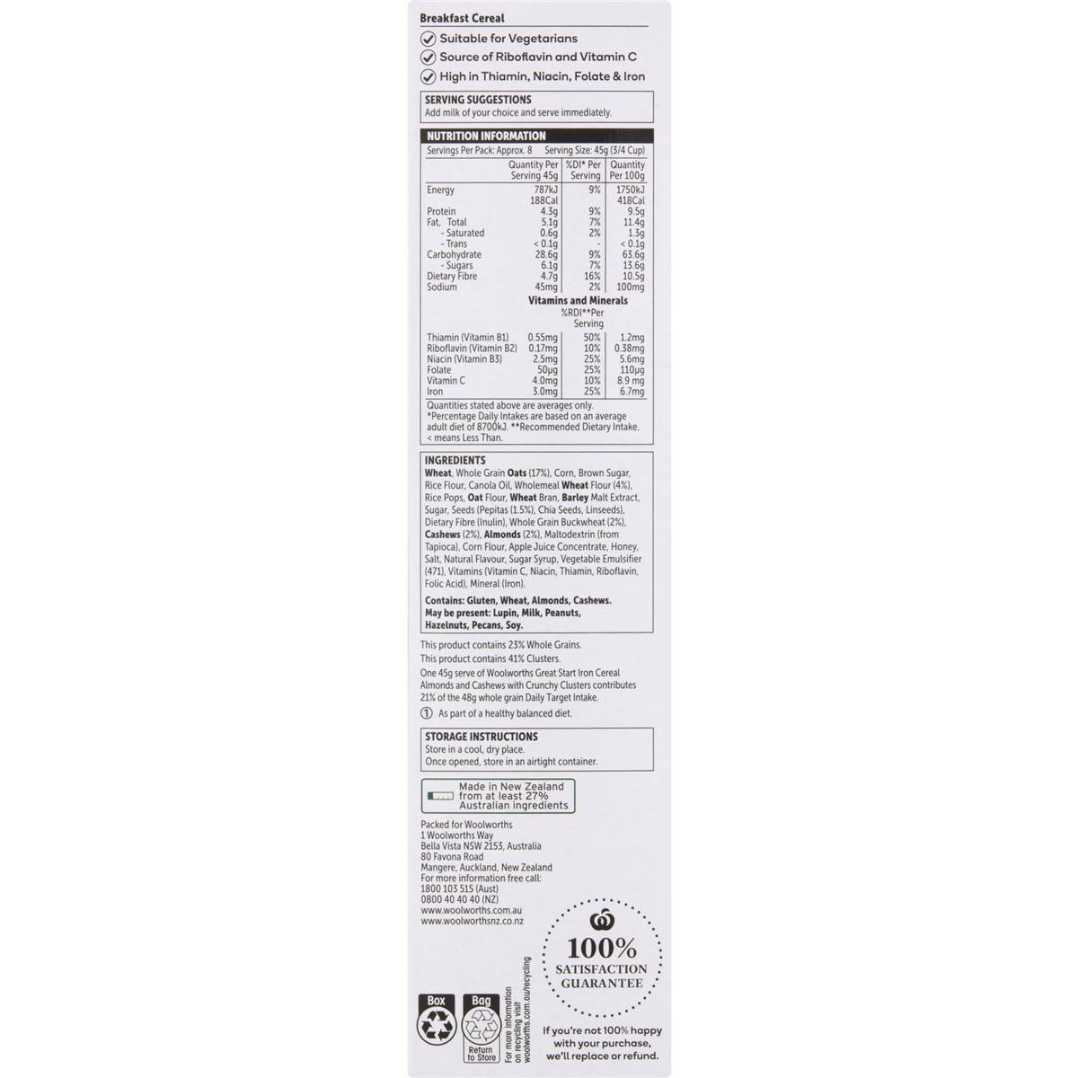 Woolworths Great Start Iron Cereal 400g | Woolworths