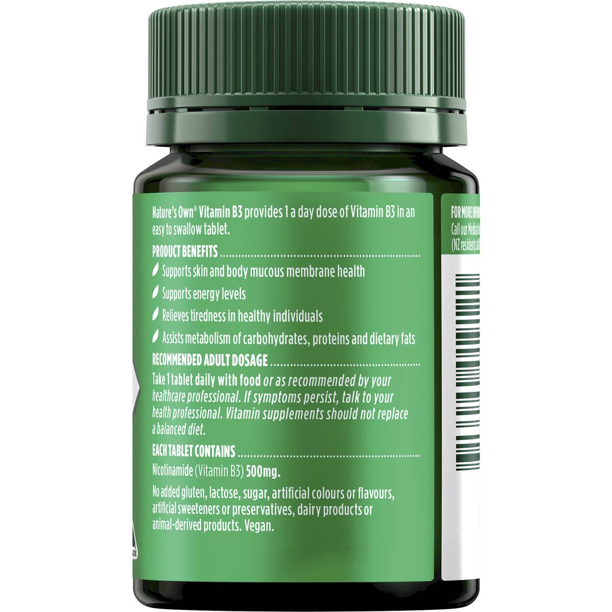 Nature's Own Vitamin B3 500mg Vitamin B Tablets For Energy 60 Pack ...