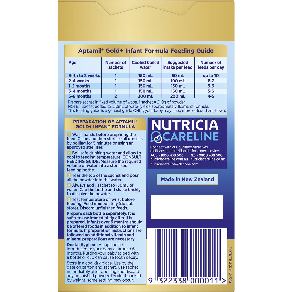Aptamil Gold+ 1 Baby Infant Formula Sachets From Birth To 6 Months 21 ...