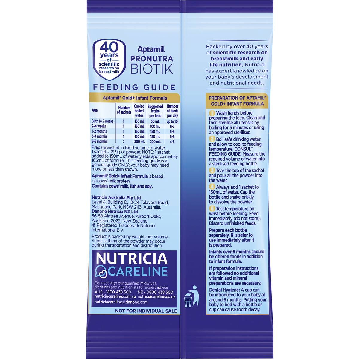 Aptamil Gold+ 1 Baby Infant Formula Sachets From Birth To 6 Months 21 ...