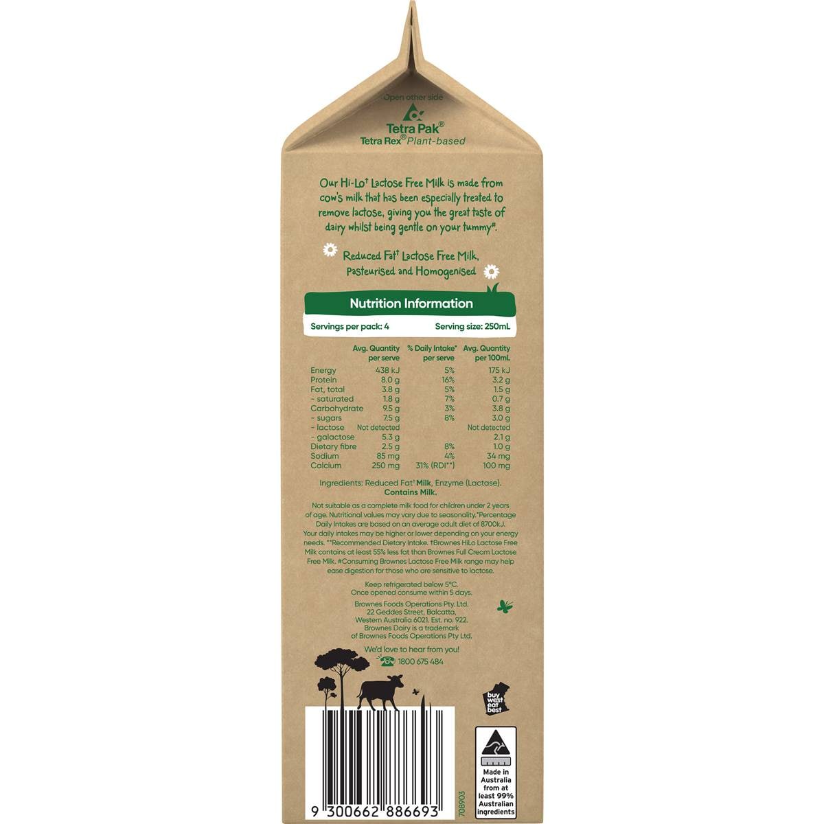Brownes Dairy Lactose Free Hi-lo Milk 1l | Woolworths