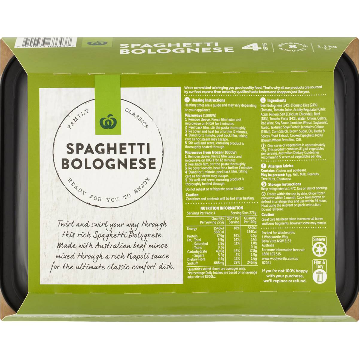 Woolworths Spaghetti Bolognese Chilled Meal 1.1kg | Woolworths