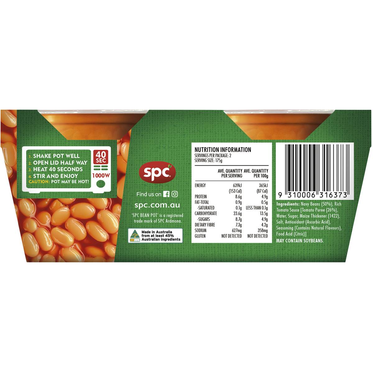 Spc Bean Pots Rich Tomato 2x175g | Woolworths