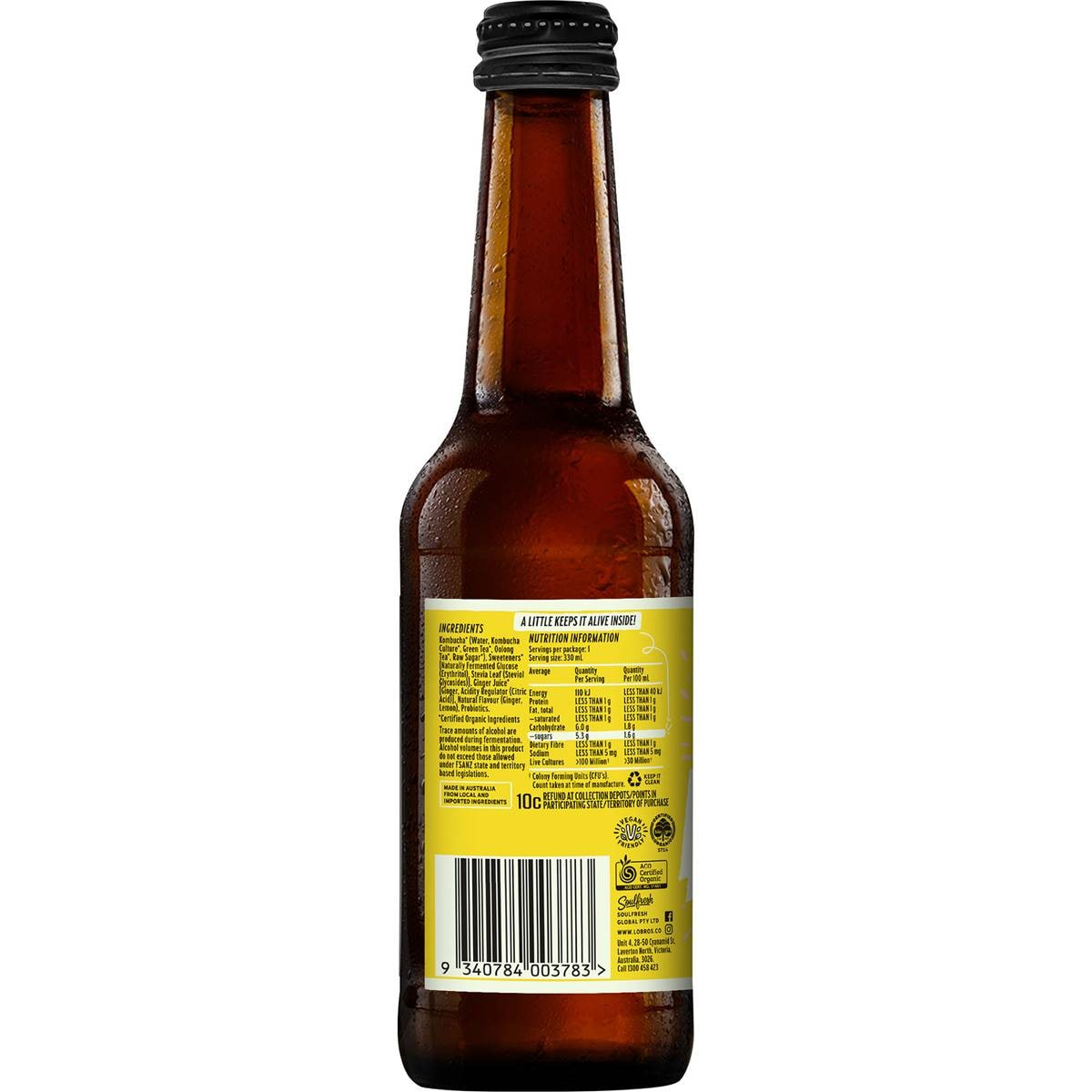 Lo Bros Kombucha Ginger & Lemon 330ml | Woolworths