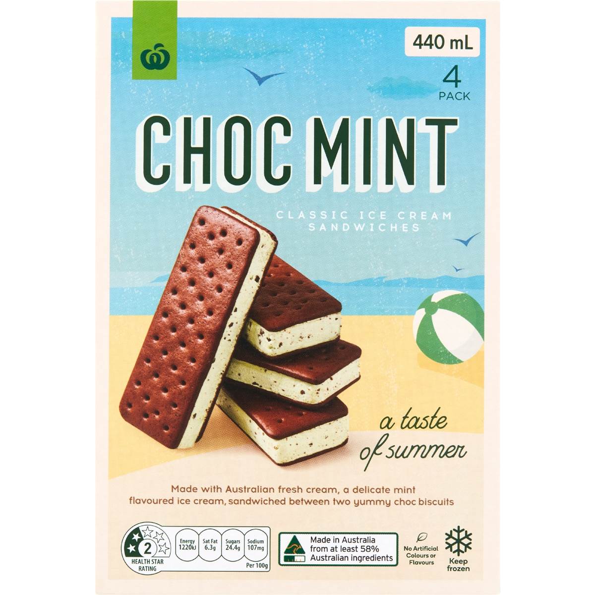 Woolworths Peppermint Chocolate Flakes Ice Cream Sandwich 4 Pack ...