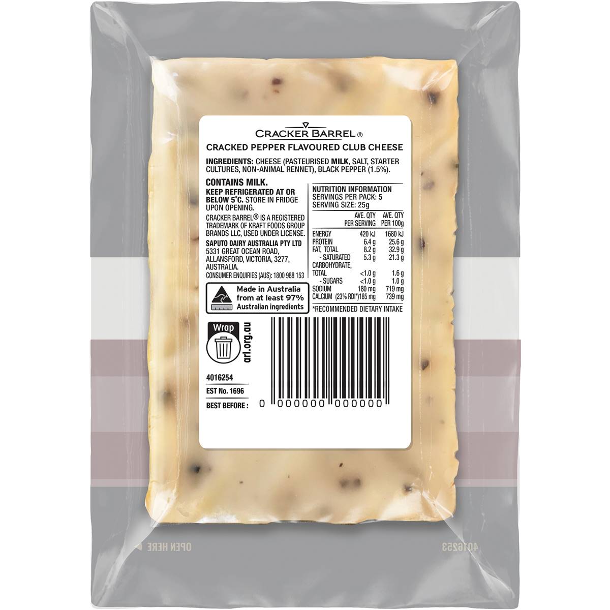 Cracker Barrel Infused Cracked Pepper 130g | Woolworths