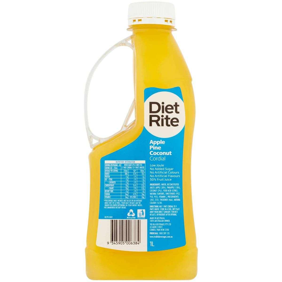 Diet Rite Apple Pineapple Coconut Cordial 1l | Woolworths