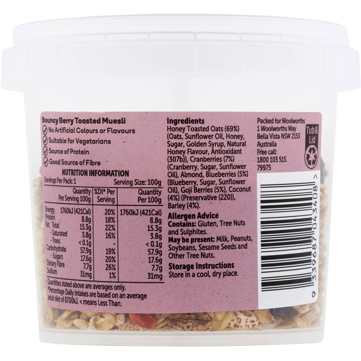 Woolworths Good To Go Bouncy Berry Muesli Pot 100g | Woolworths
