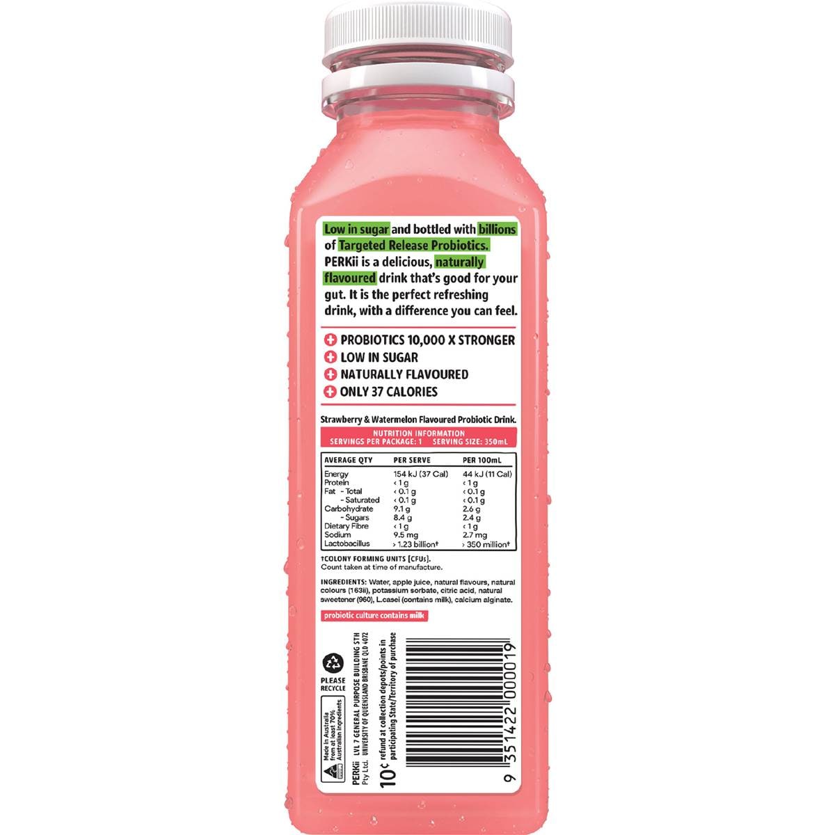 Perkii Strawberry Watermelon Probiotic Drink 350ml | Woolworths