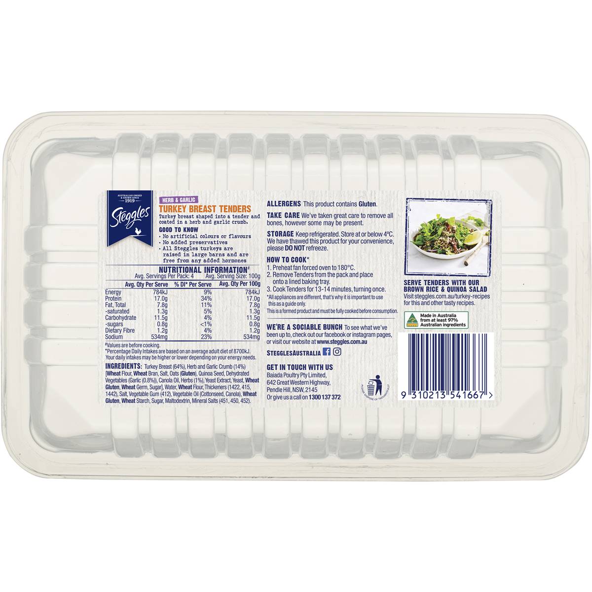 Steggles Turkey Breast Tenders Herb & Garlic 400g | Woolworths