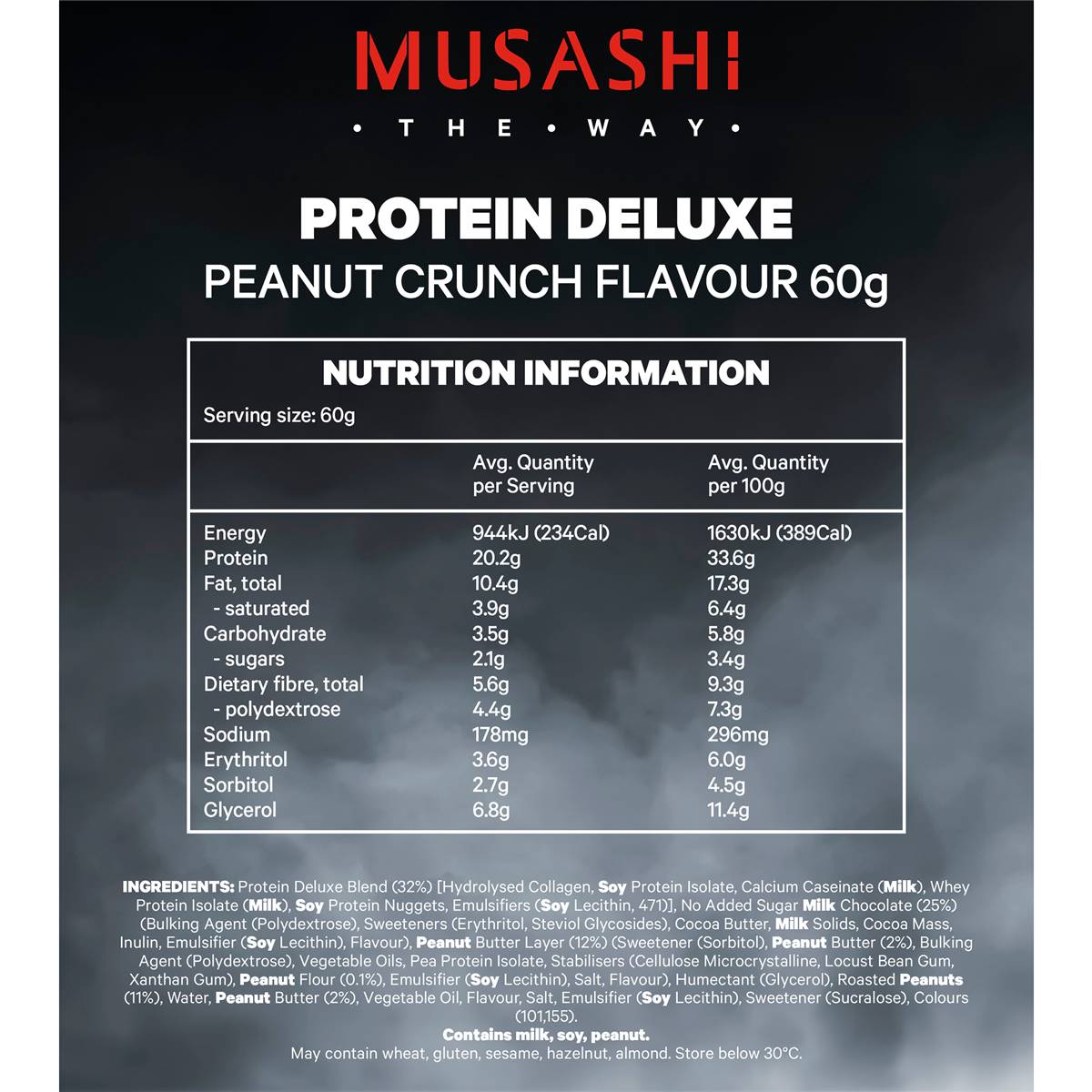 Musashi Deluxe Protein Bar Peanut Crunch, Low Sugar, 60g | Woolworths
