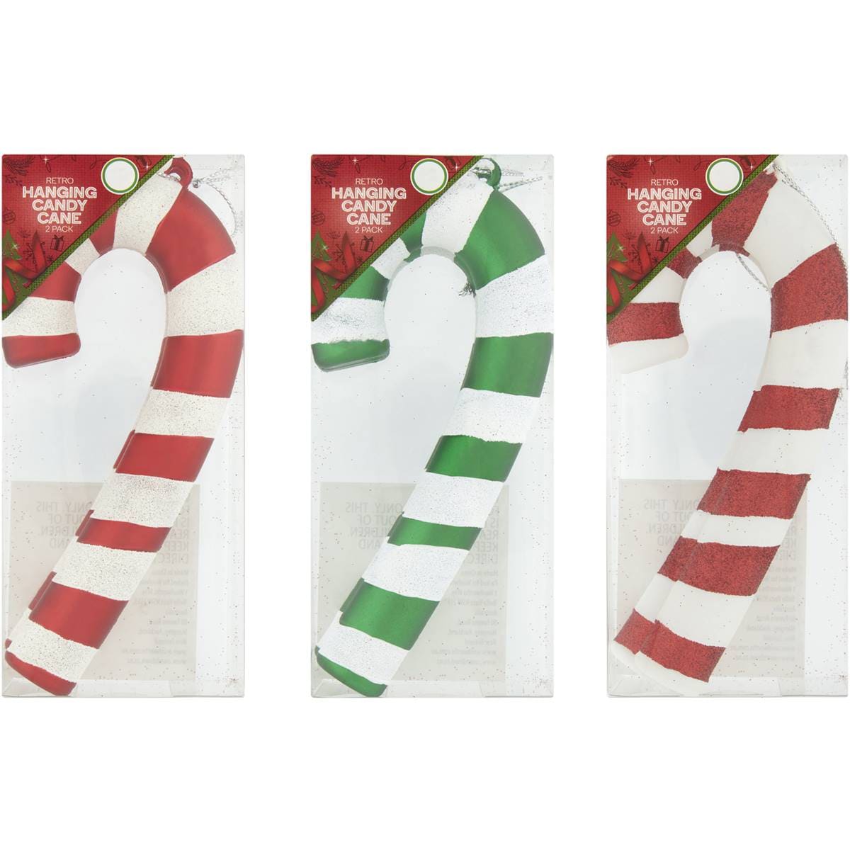 Christmas Retro Candy Cane Decoration 2 Pack | Woolworths
