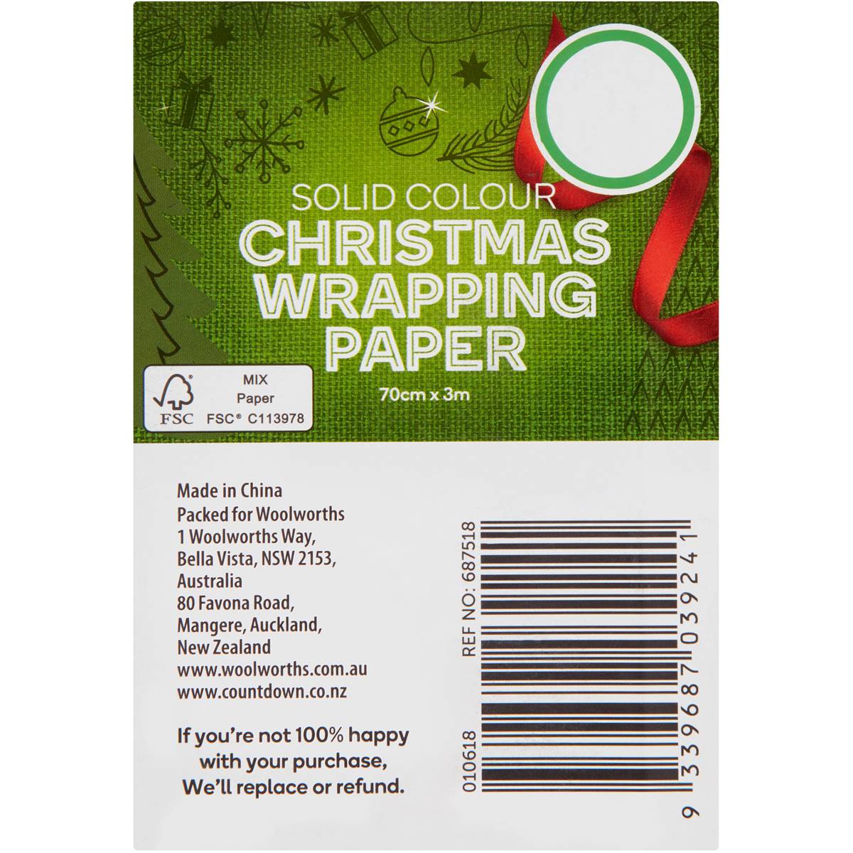 Christmas Wrapping Paper Solid 70cm X 3m Each | Woolworths