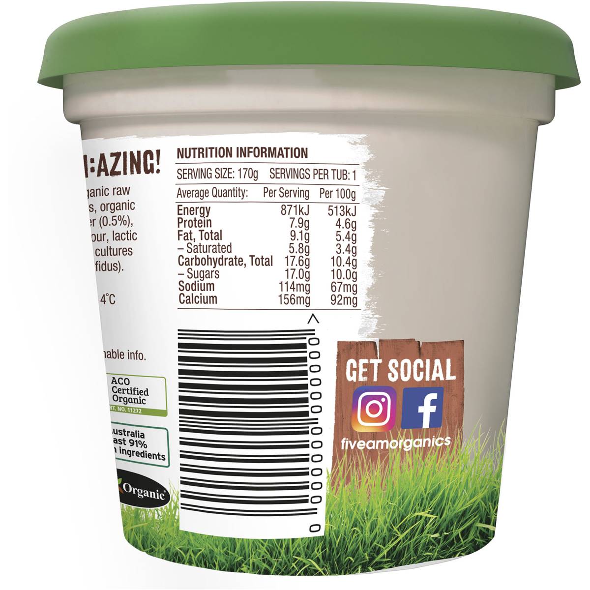 Five:am Organic Cacao Yoghurt 170g | Woolworths
