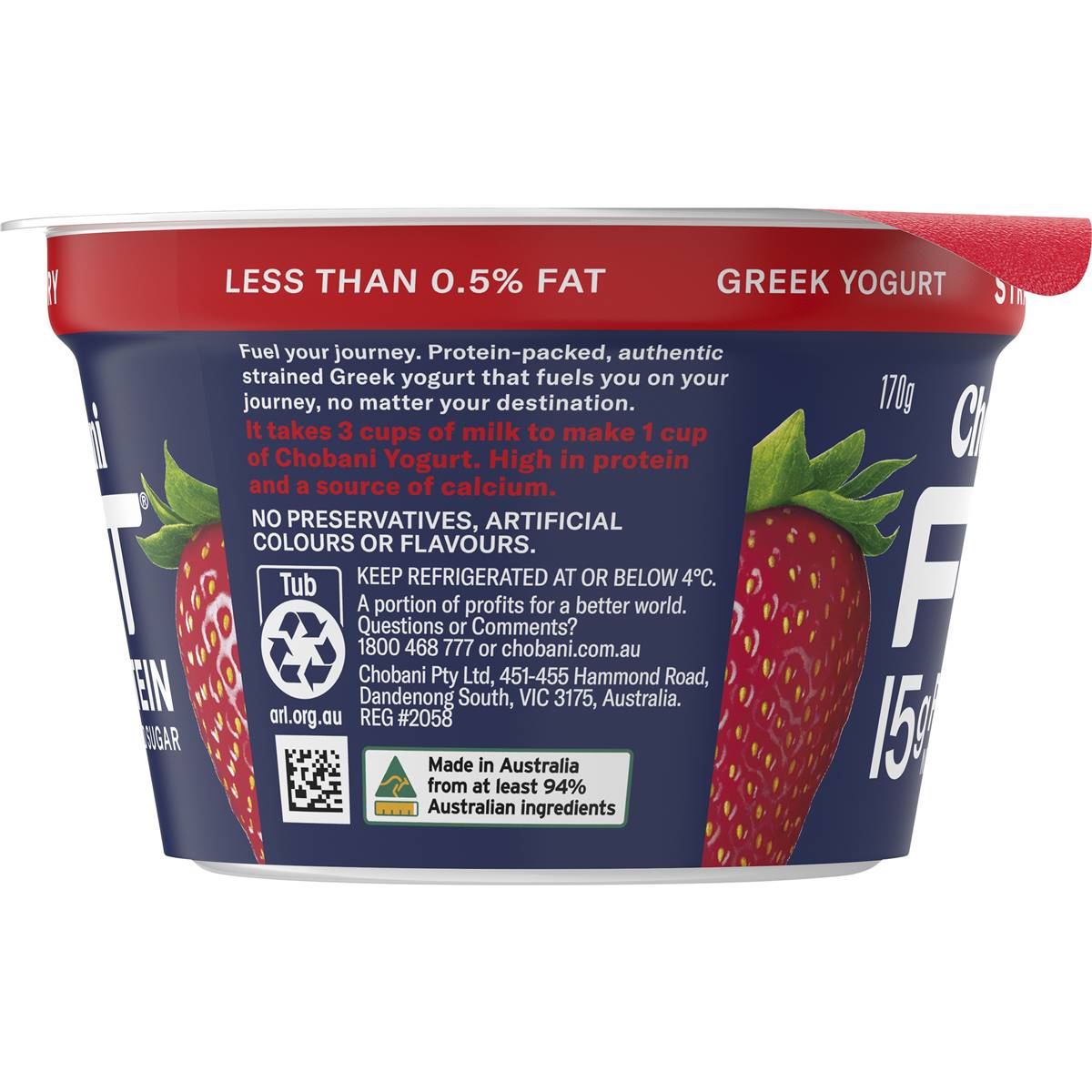 Chobani Fit Strawberry High Protein Greek Yogurt 170g | Woolworths