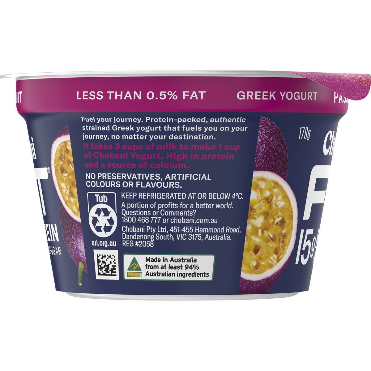 Chobani Fit Passion Fruit High Protein Greek Yogurt 170g | Woolworths