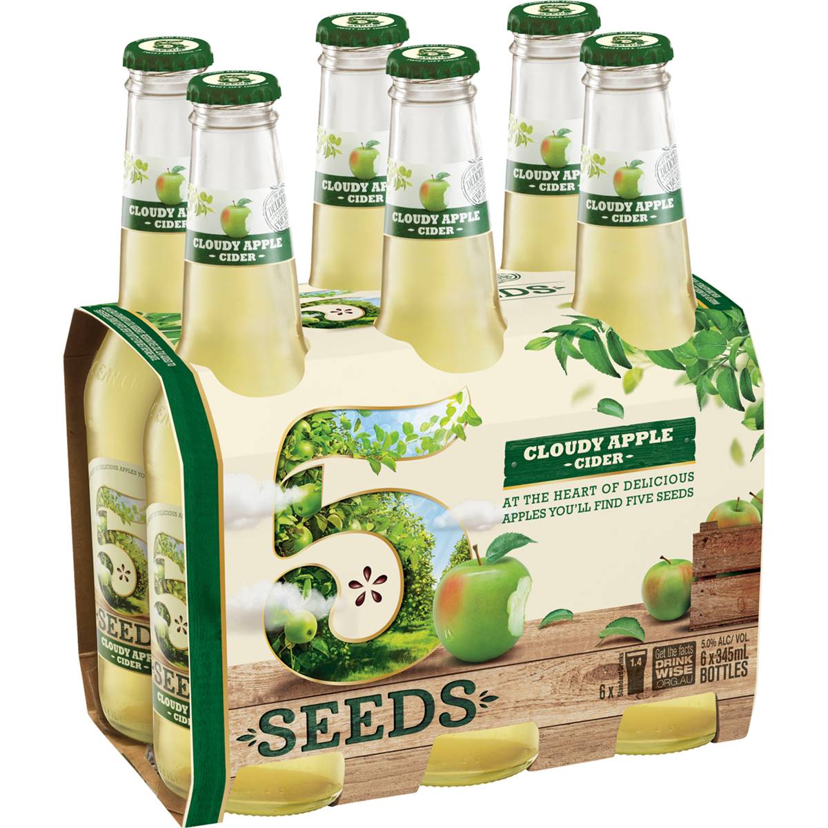 5 Seeds Apple Cider Cloudy Bottles 6x345ml Pack | Woolworths