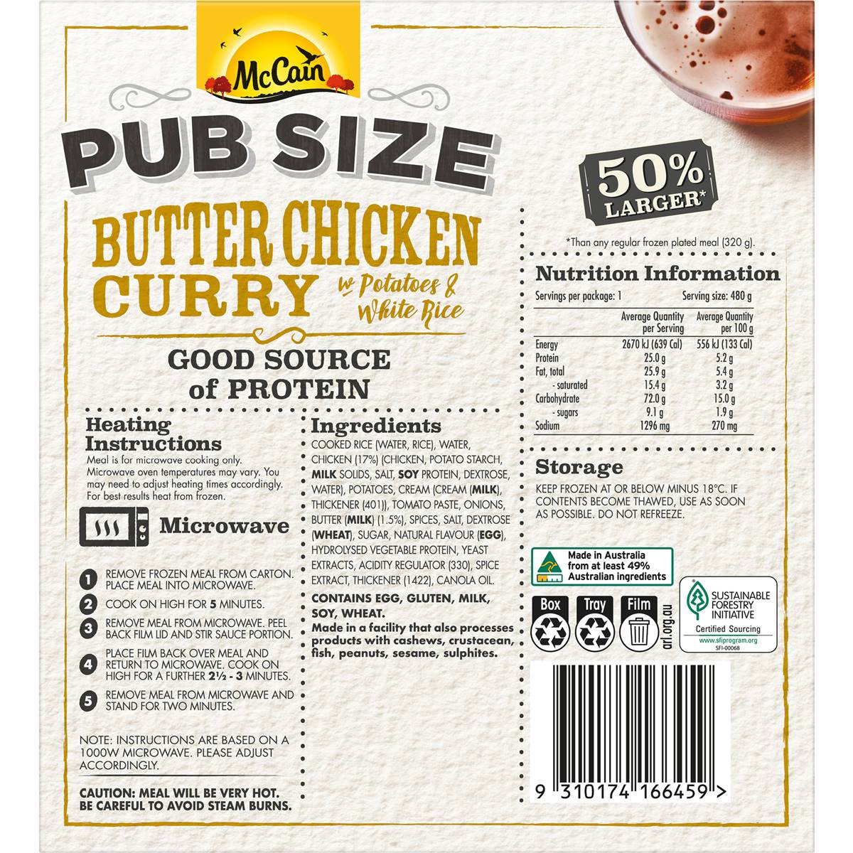 Mccain Pub Size Butter Chicken Frozen Meal 480g | Woolworths