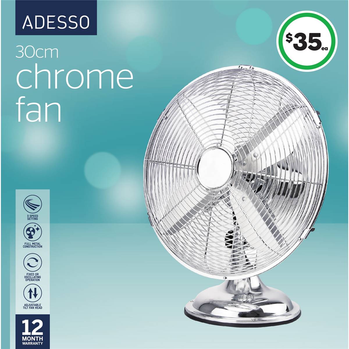 Adesso 30cm Chrome Fan Each | Woolworths