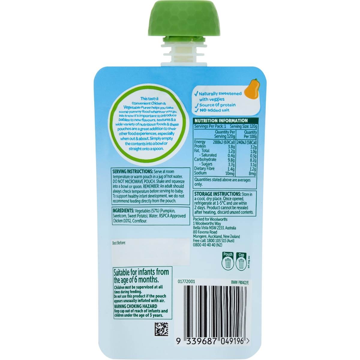 Woolworths Smiling Tums 6 Months+ Chicken & Vegetables 120g | Woolworths