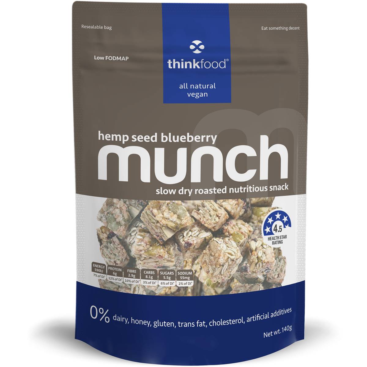 Thinkfood Munch Hemp Seed Blueberry 140g | Woolworths