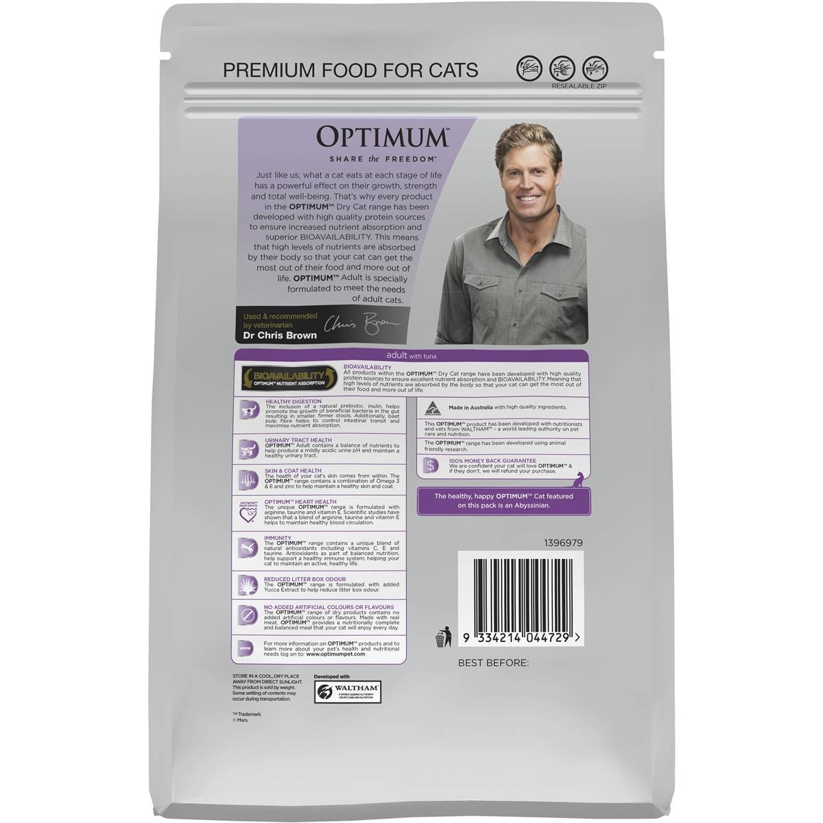Optimum Dry Cat Food Adult With Tuna 1+ Years 800g | Woolworths