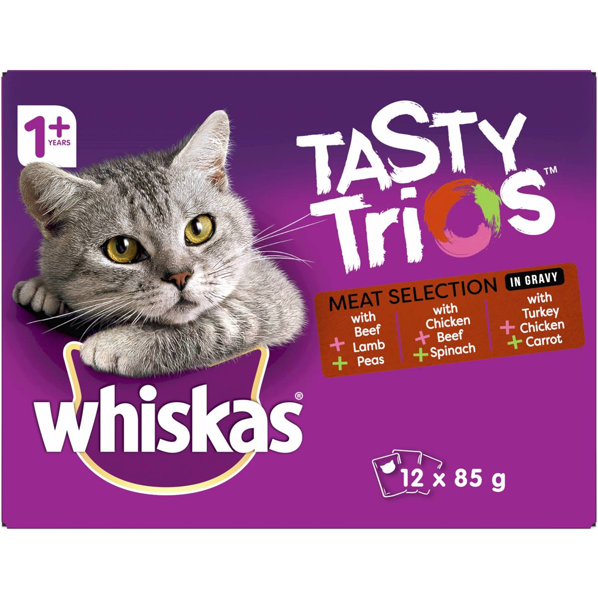 Whiskas Tasty Trios Meat Selection 12 Pack | Woolworths