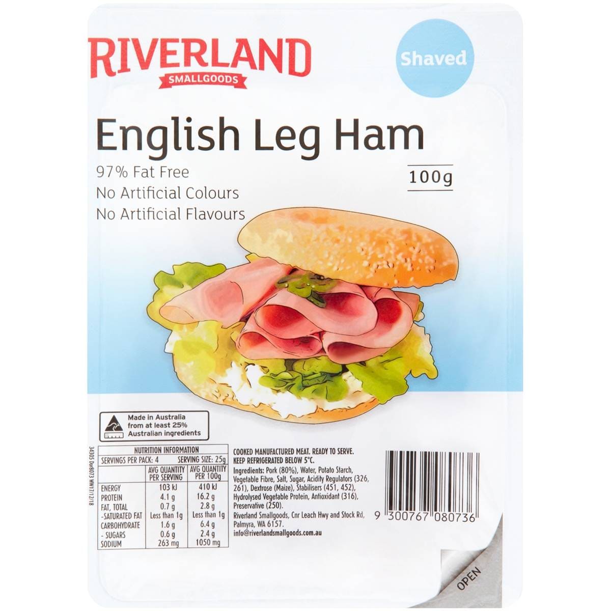 Riverland Englsh Style Ham Shaved 100g | Woolworths