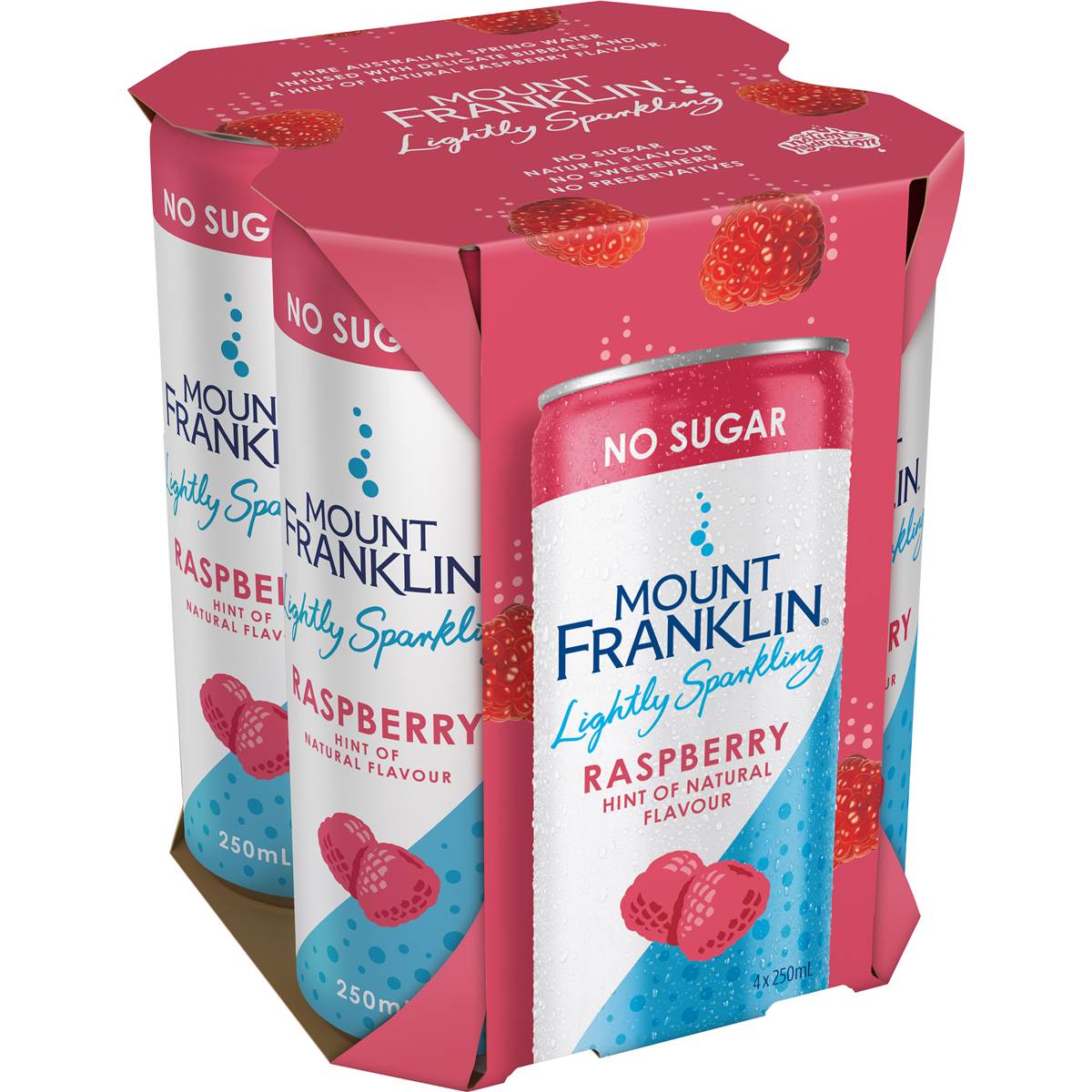 Mount Franklin Lightly Sparkling Water Raspberry Multipack Mini Cans 250ml X4 Pack | Woolworths