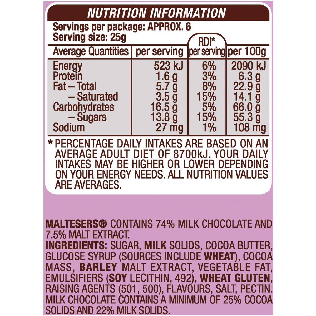 Maltesers Raspberry Chocolate Medium Bag 140g | Woolworths