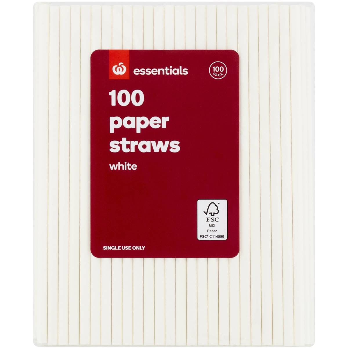 Essentials Paper Straws White 100 Pack | Woolworths