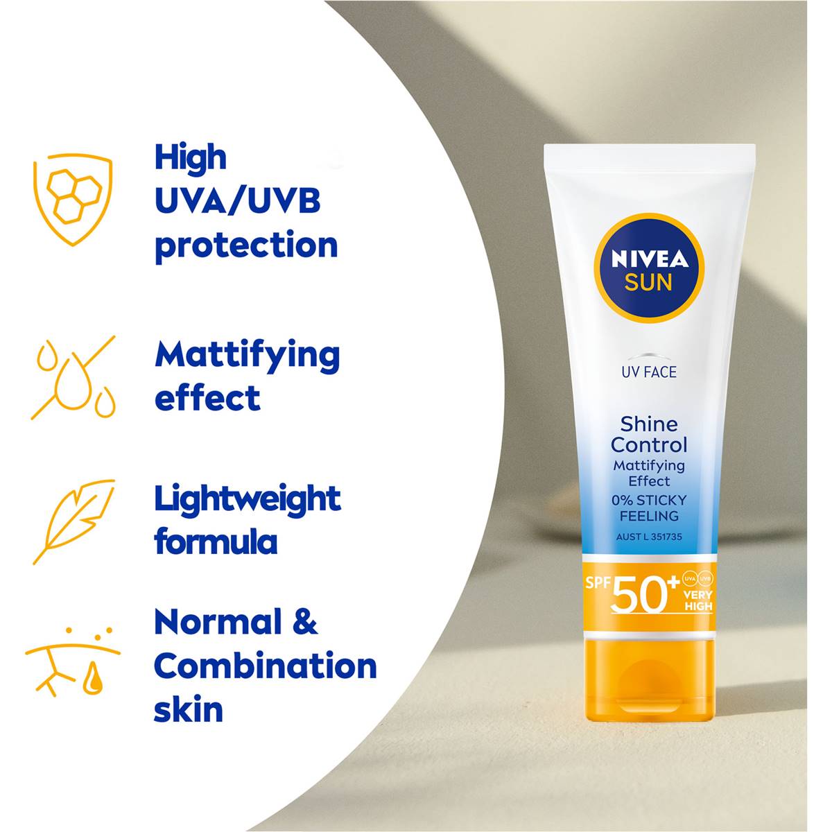 Nivea Sun Uv Face Shine Control Spf50 Facial Sunscreen 50ml | Woolworths