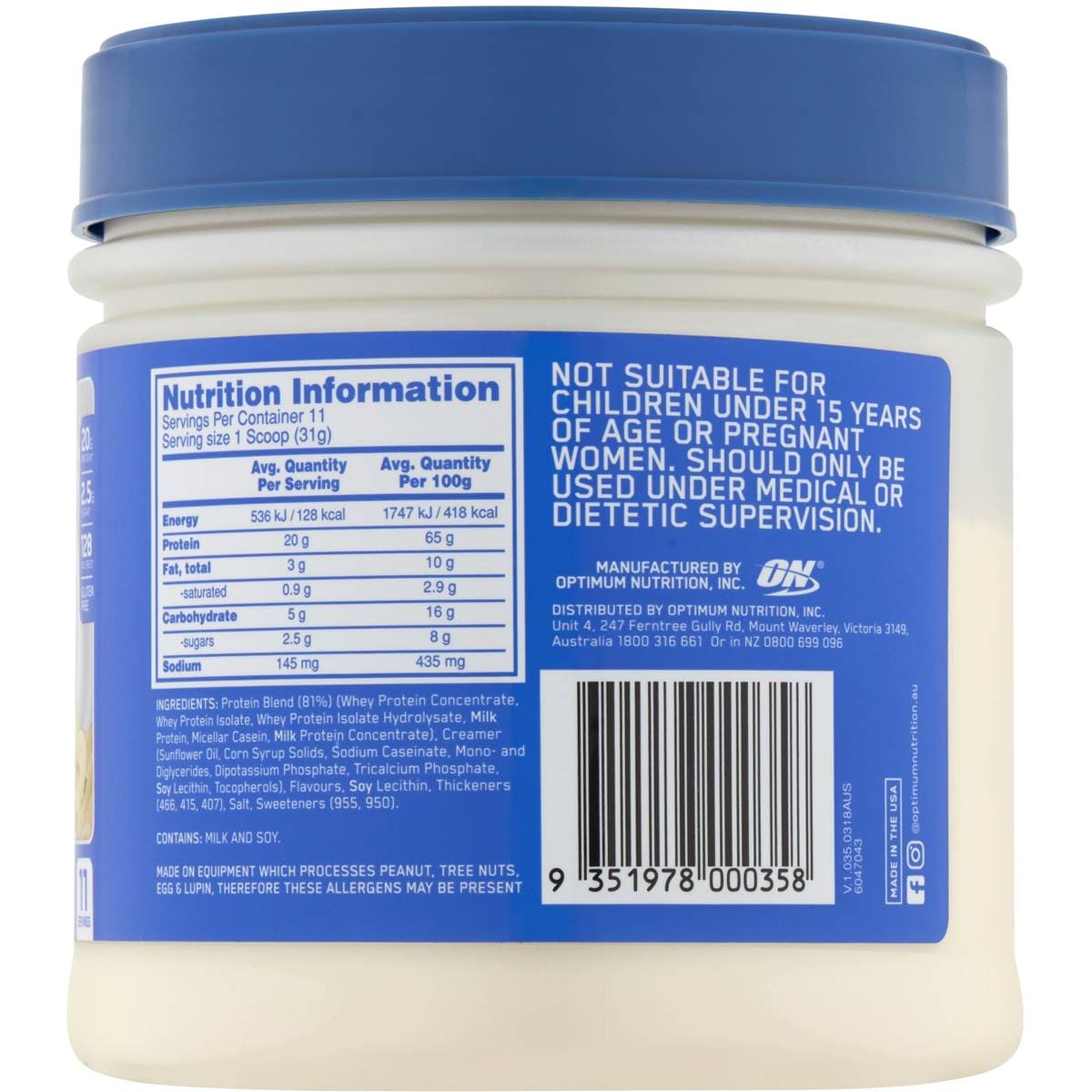 Optimum Nutrition Protein Shake Vanilla 341g | Woolworths