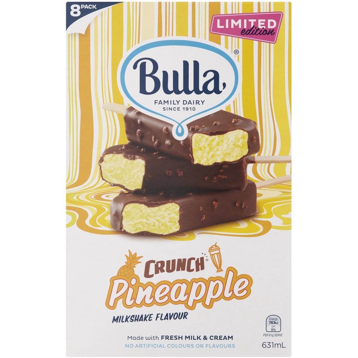Bulla Crunch Pineapple Milkshake Flavour Ice Cream 8 Pack | Woolworths