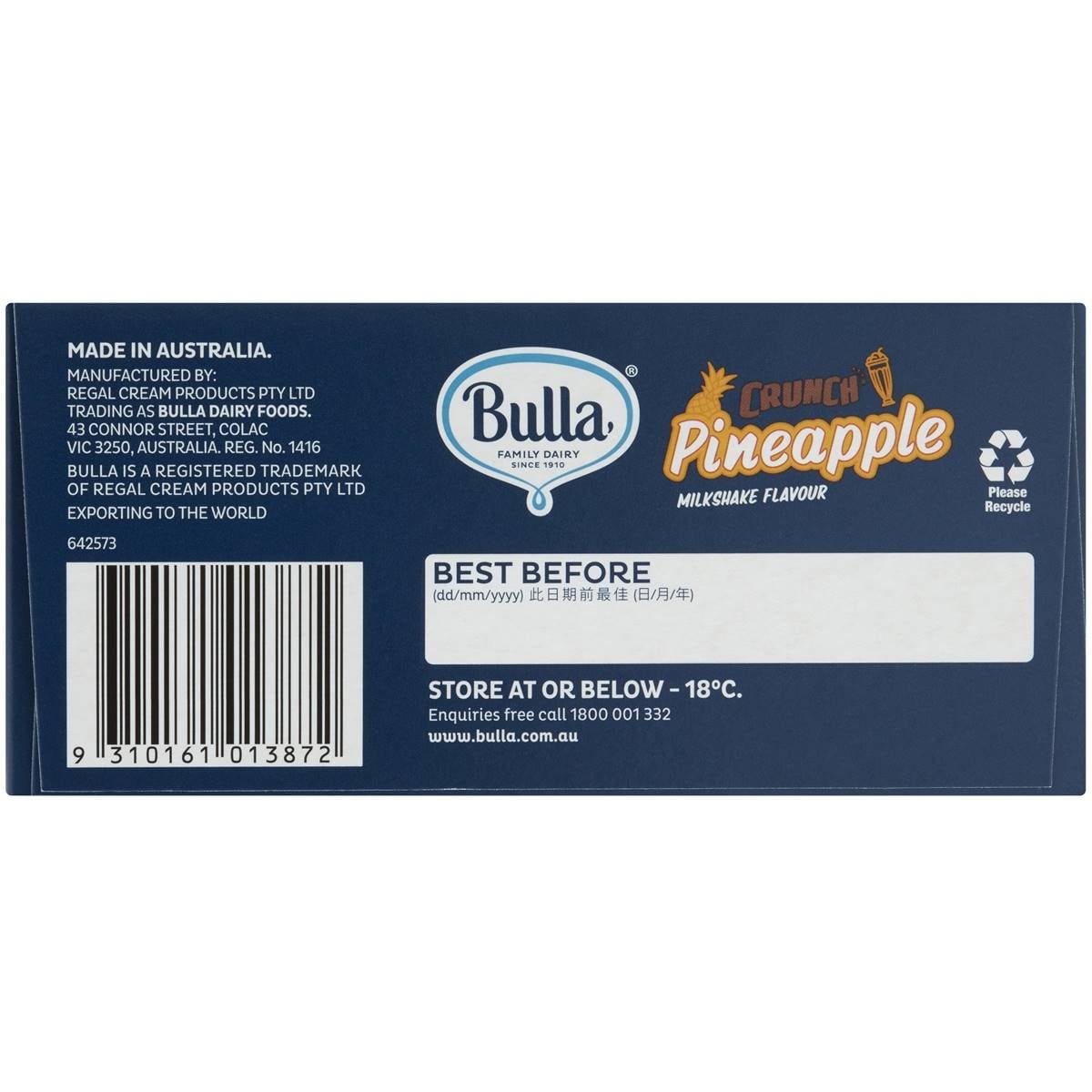 Bulla Crunch Pineapple Milkshake Flavour Ice Cream 8 Pack | Woolworths