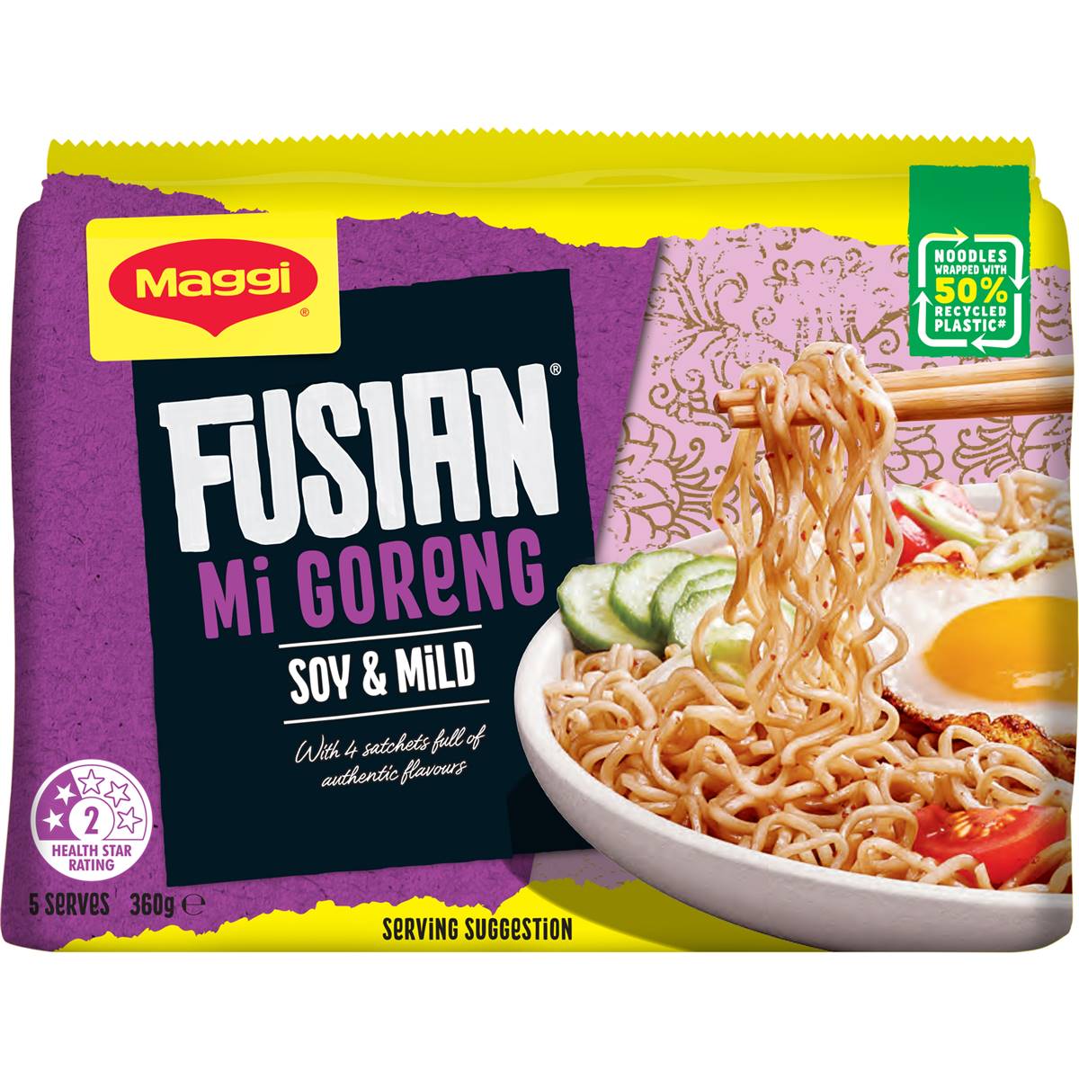 Maggi Fusian Mi Goreng Soy & Mild Spice Flavour Instant Noodles 5 Pack ...