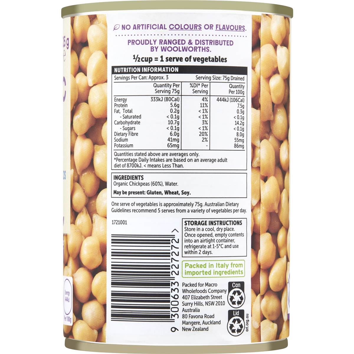 Macro Organic Chickpeas 425g | Woolworths