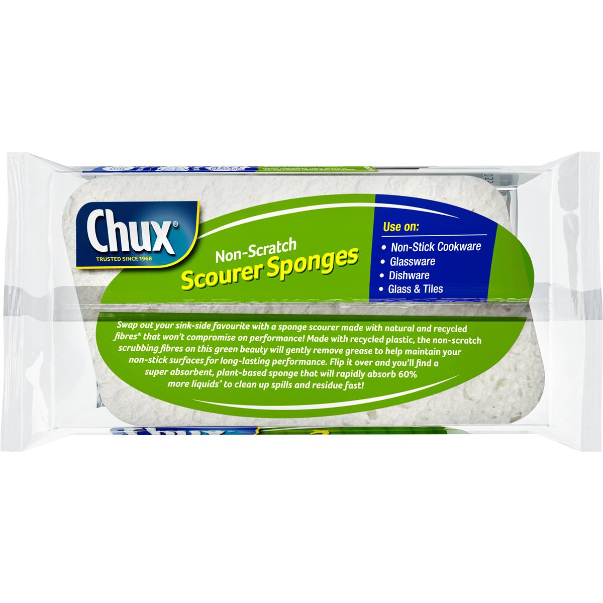 Chux Non Scratch Sustainable Sponge Scourer 2 Pack | Woolworths