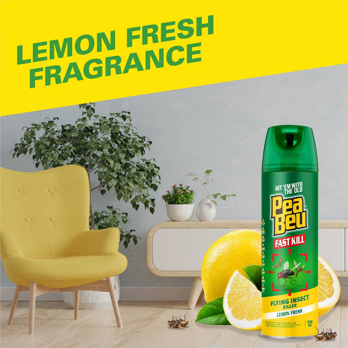 Pea Beu Flying Insect Killer Aerosol Spray Lemon 350g | Woolworths