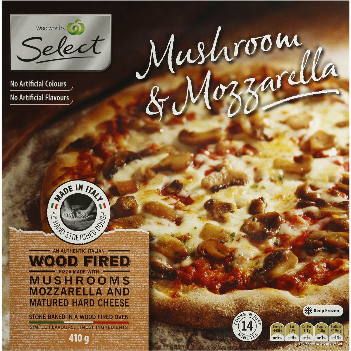 Woolworths Select Pizza Mushroom & Mozzarella 410g | Woolworths