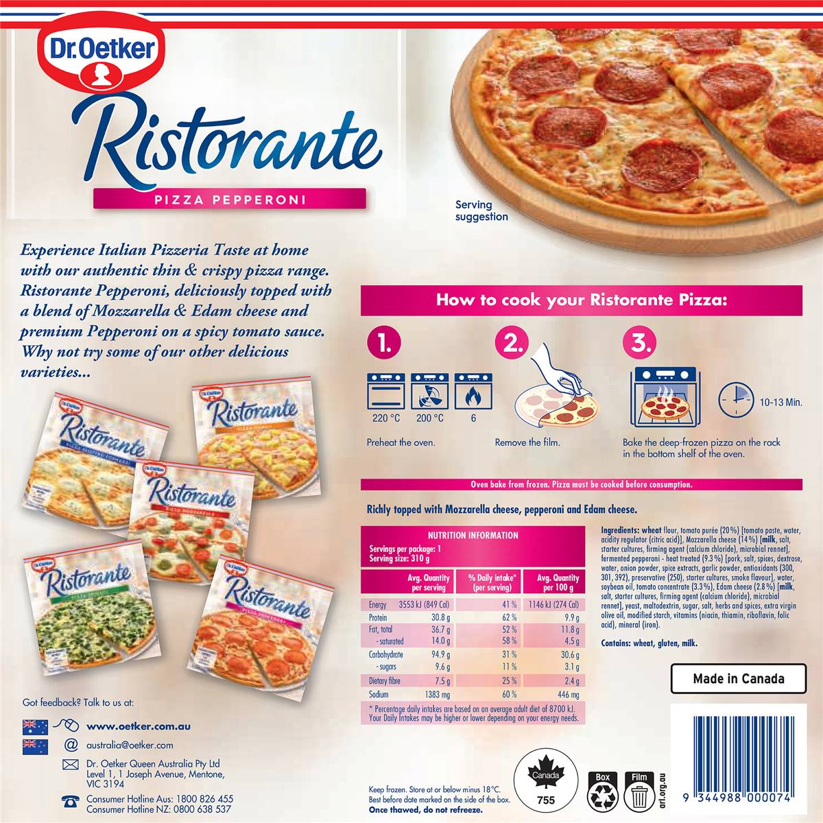 Dr. Oetker Ristorante Pizza Peperoni 310g | Woolworths