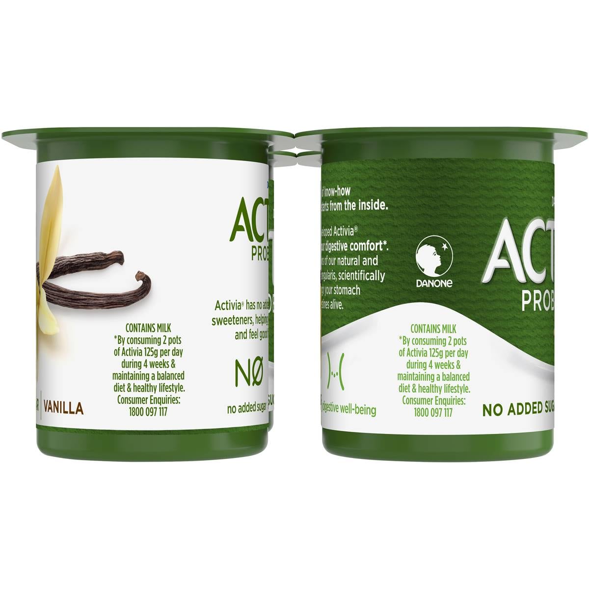 Activia Danone Probiotic Yoghurt No Added Sugar Vanilla 125g X 4 Pack ...