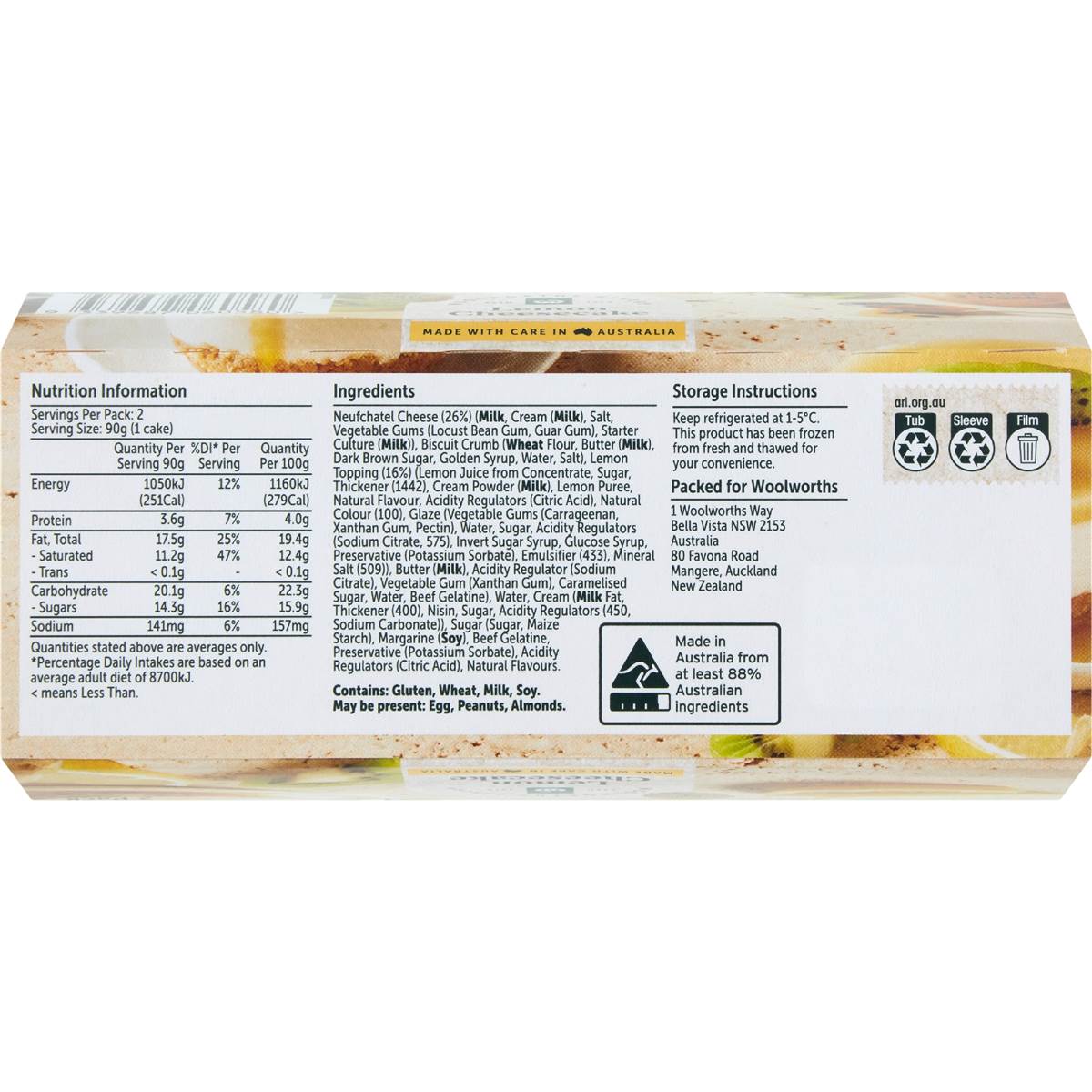Woolworths Lemon Cheesecake 2 Pack | Woolworths